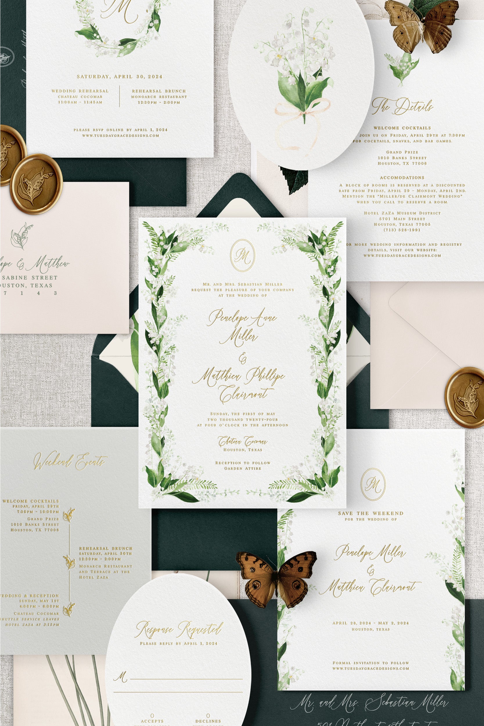 Lily of the Valley Wedding Invitation Collection | Gold Foil Stationery ...