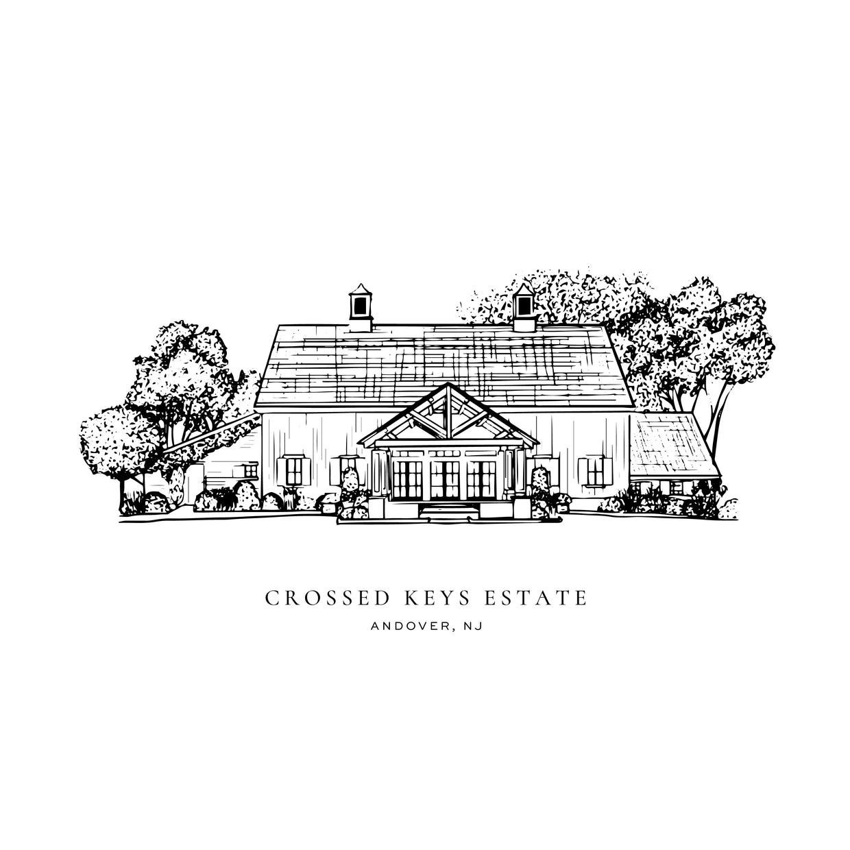 Crossed Keys Estate Venue Illustration – Tuesday Grace Designs